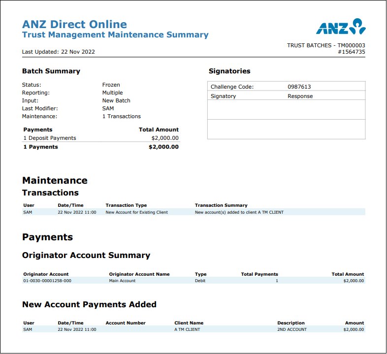 Trust Management Maintenance Batch Summary Report